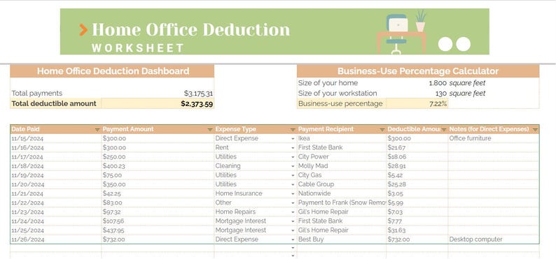 Home Office Deduction Calculator - Etsy