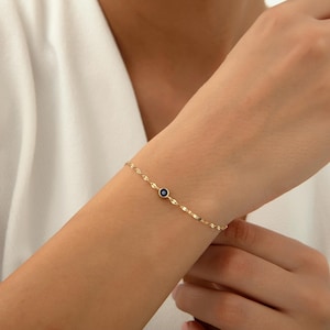 14k Gold Evil Eye Bracelet, Dainty Sapphire Evil Eye Bracelet, Good Luck Bracelet, Whammy ...