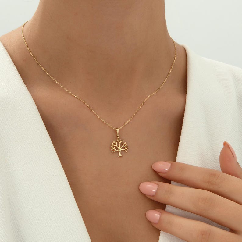 14k Solid Gold Tree of Life Necklace, Family Tree Necklace, Real Gold ...