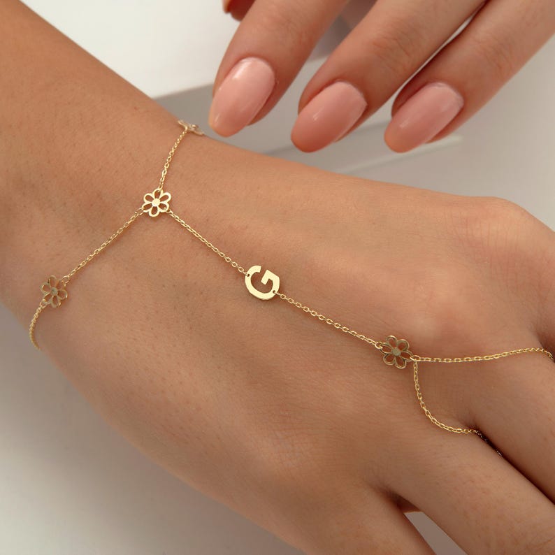 14K Solid Gold Hand Chain, Handmade Gold Chain Bracelet, Minimalist ...