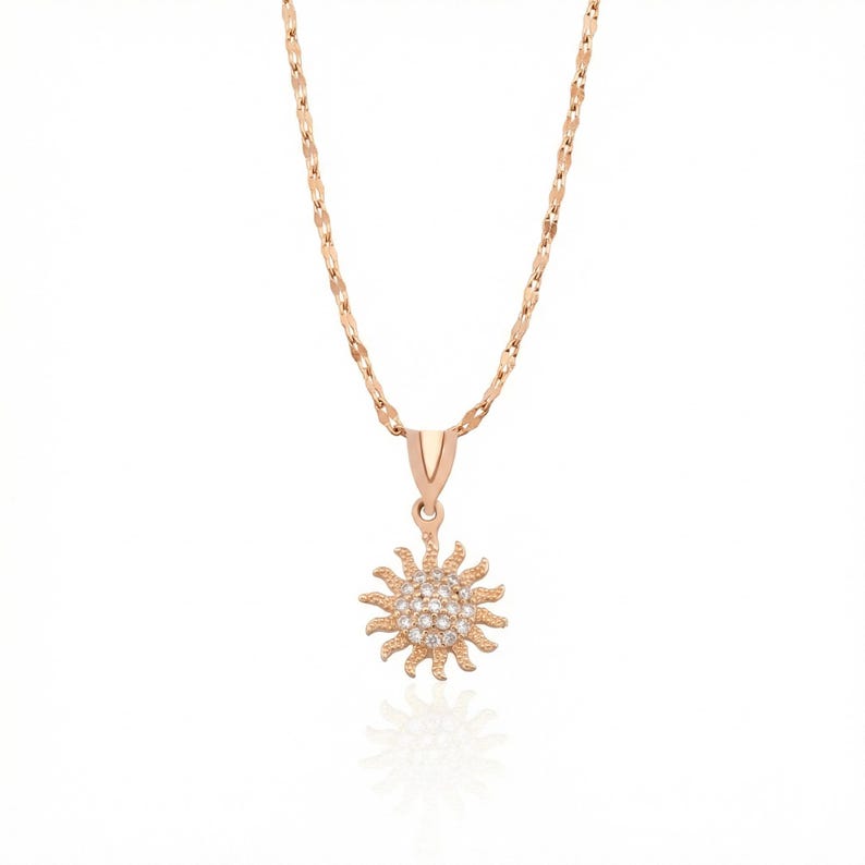 14k Solid Gold Sunshine Pendant Necklace: Dainty Sun Circle Charm - Etsy