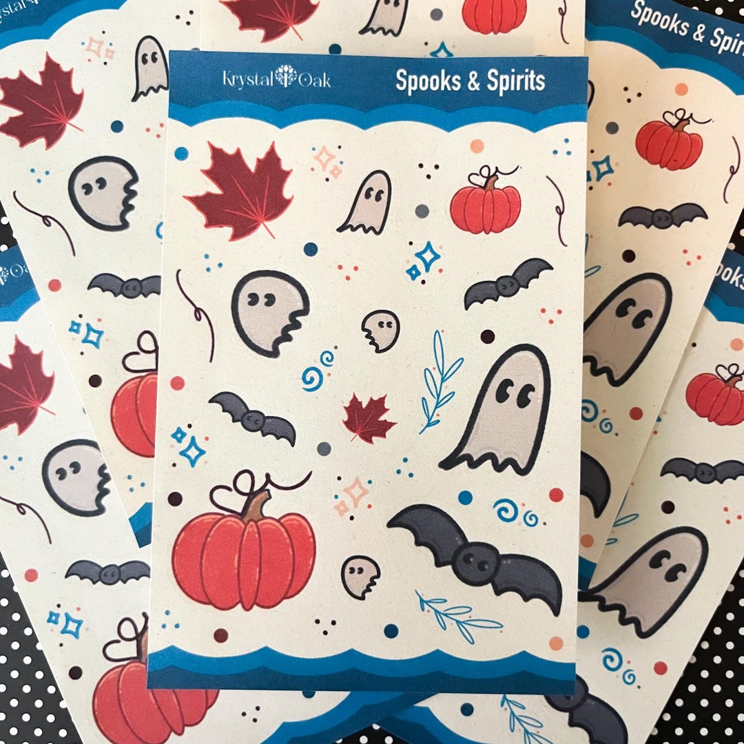 Spooks & Spirits Sticker Sheet - Hand-drawn Halloween Stickers ...