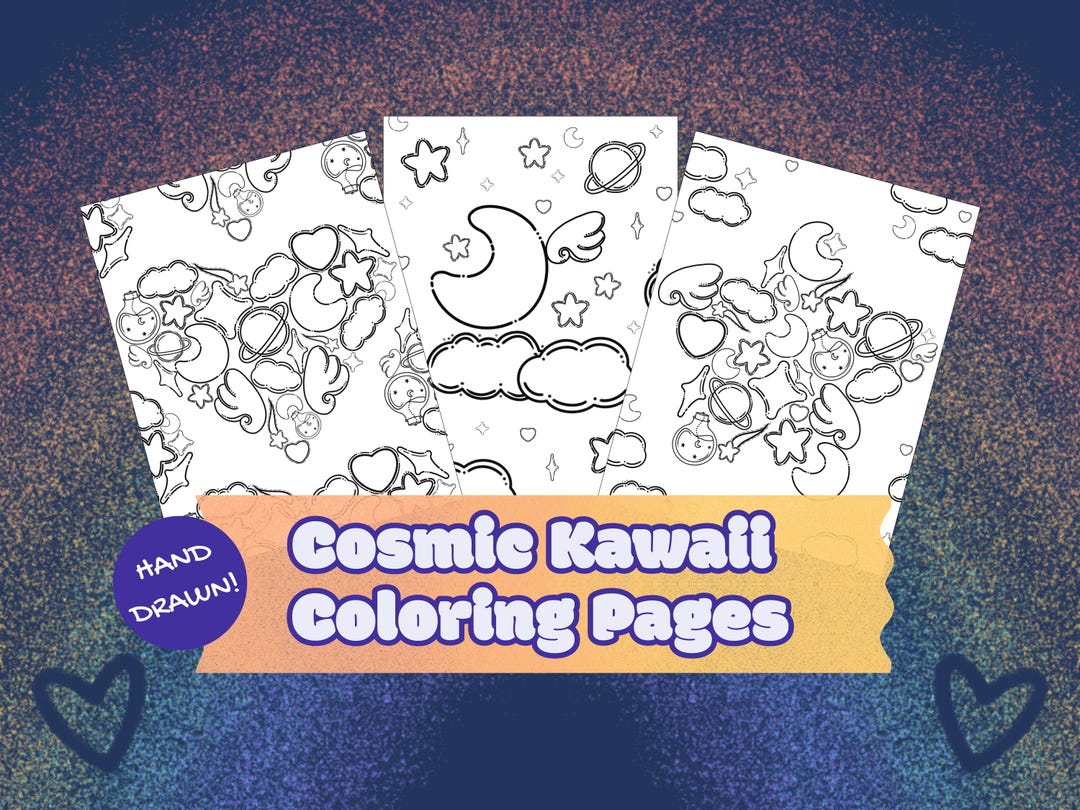 Cosmic Kawaii Coloring Pages: Cute Coloring Sheets, Fun Space-themed ...