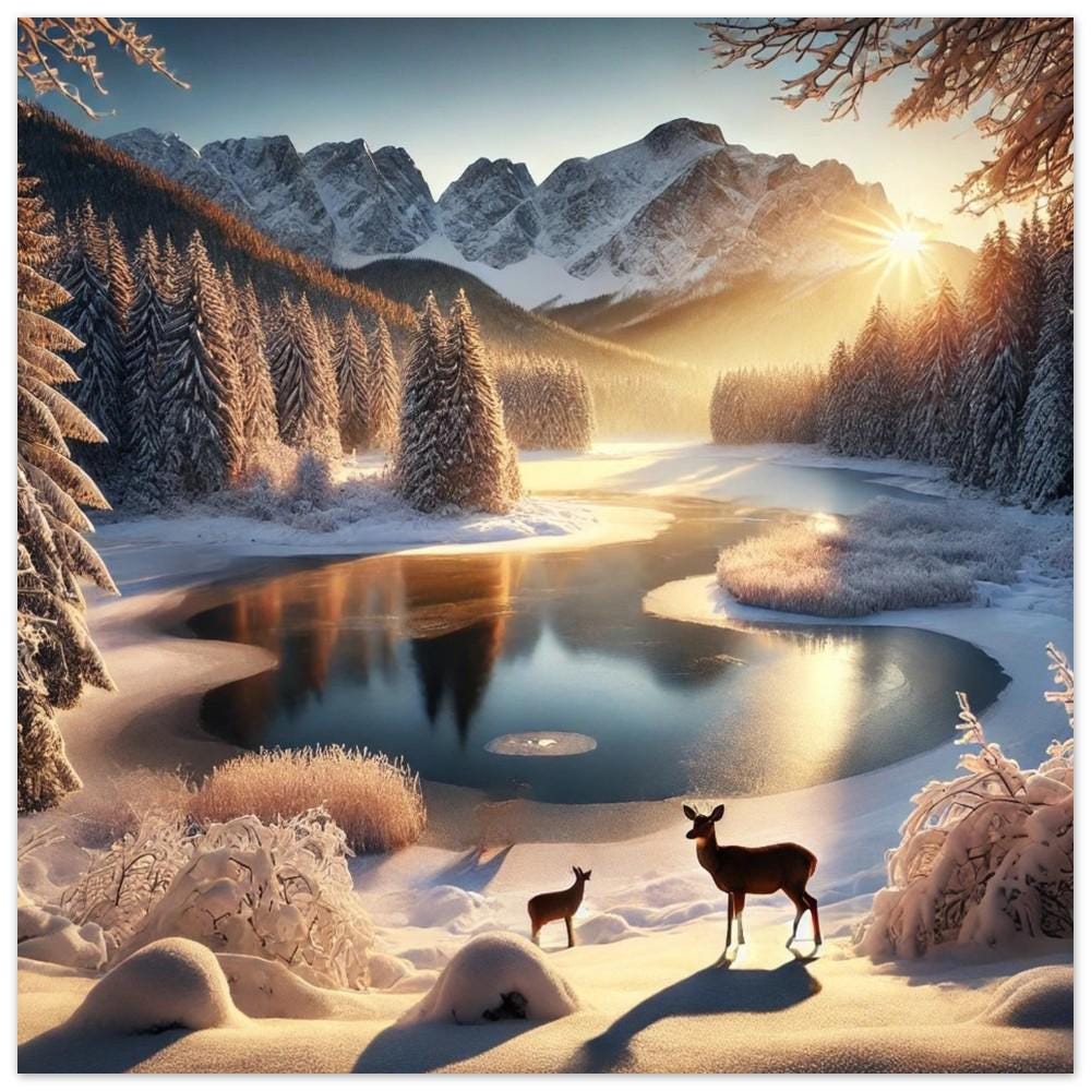 Winter Wonderland Scenic Landscape Poster Serene Snowy Forest With Deer ...
