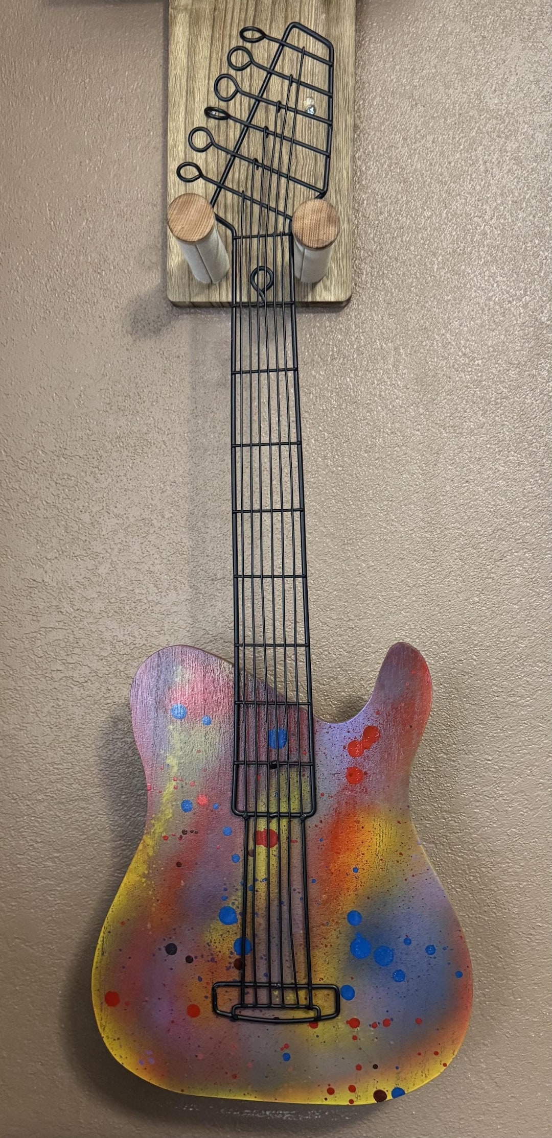 Hand Painted Guitar Wood and Metal Wall Art, Music Decor, Acoustic ...