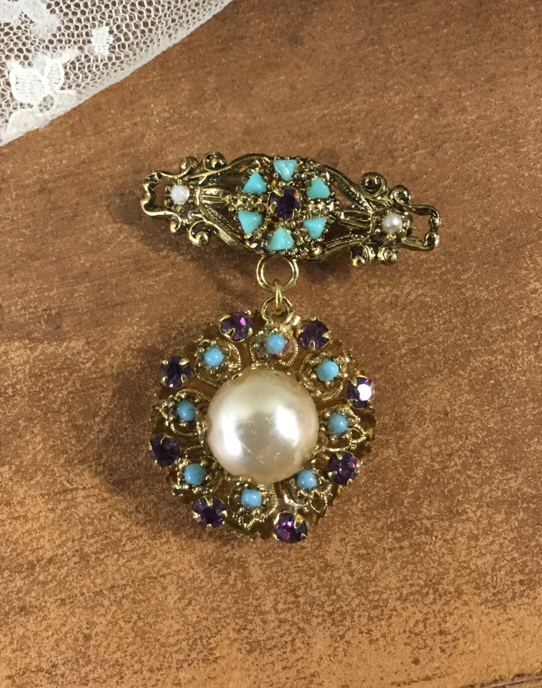Victorian Revival Bar Round Dangling Charm Brooch Pin 1960'S 1970'S - Etsy