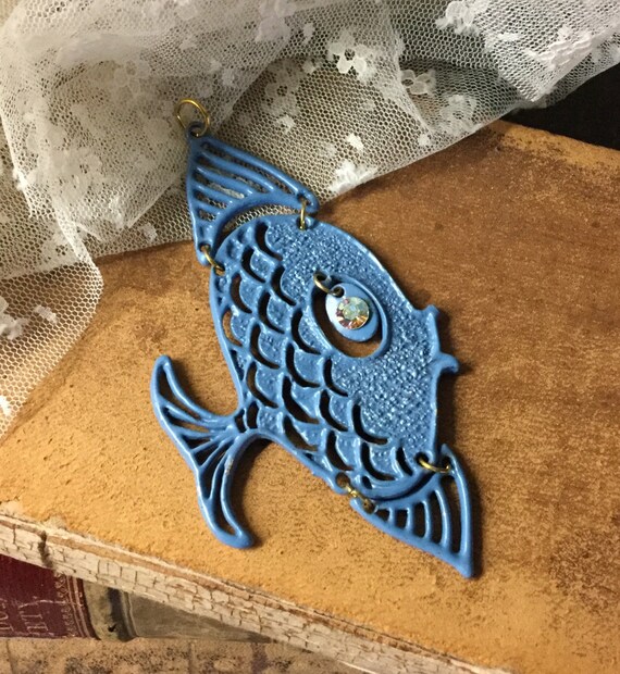 Sweet Blue Angel Fish Pendant Articulated Unsigned 19… - Gem