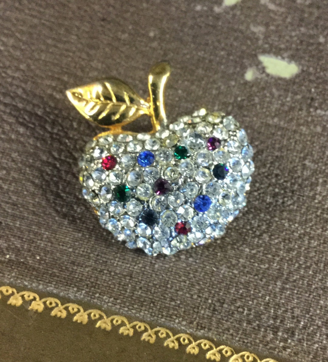 Paris Flea Market Find - Pave Rhinestone Apple Brooch Pin Chartres - Etsy