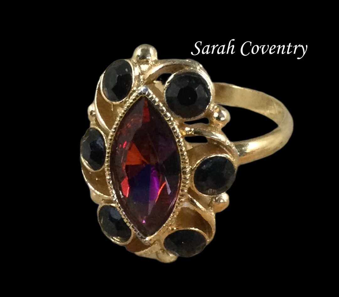 Signed SARAH COVENTRY Java 1974 Ring Adjustable Size Purple Marquise ...