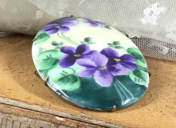 Victorian Era Hand Painted Purple Violet Flower Ceram… - Gem