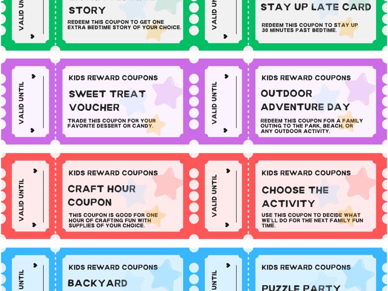 Kids Reward Coupons, Editable Voucher, Printable Birthday Book, Instant ...