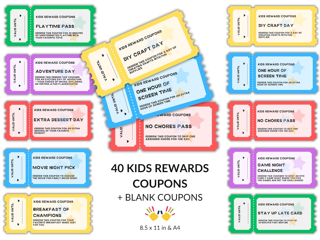 Kids Reward Coupons, Editable Voucher, Printable Birthday Book, Instant ...