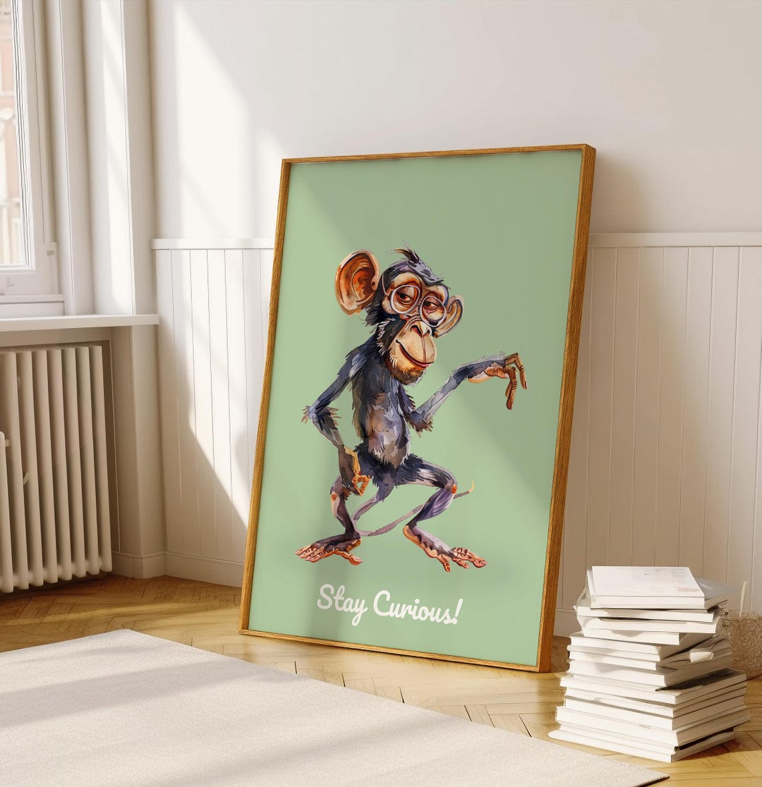 Monkey Printable, Sage Green Poster, Safary Themed Art, Safari Nursery ...