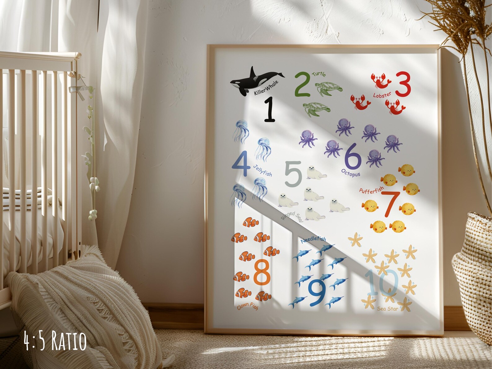 Number Poster, Sea Life Animal Counting, Educative Poster, Toddler Boys ...