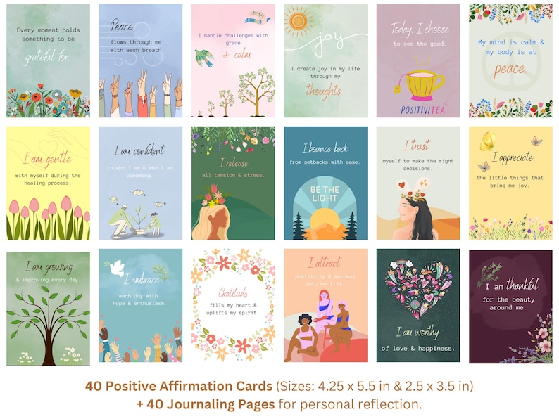 40 Positive Affirmation Cards, Printable Inspirational Quote Cards ...