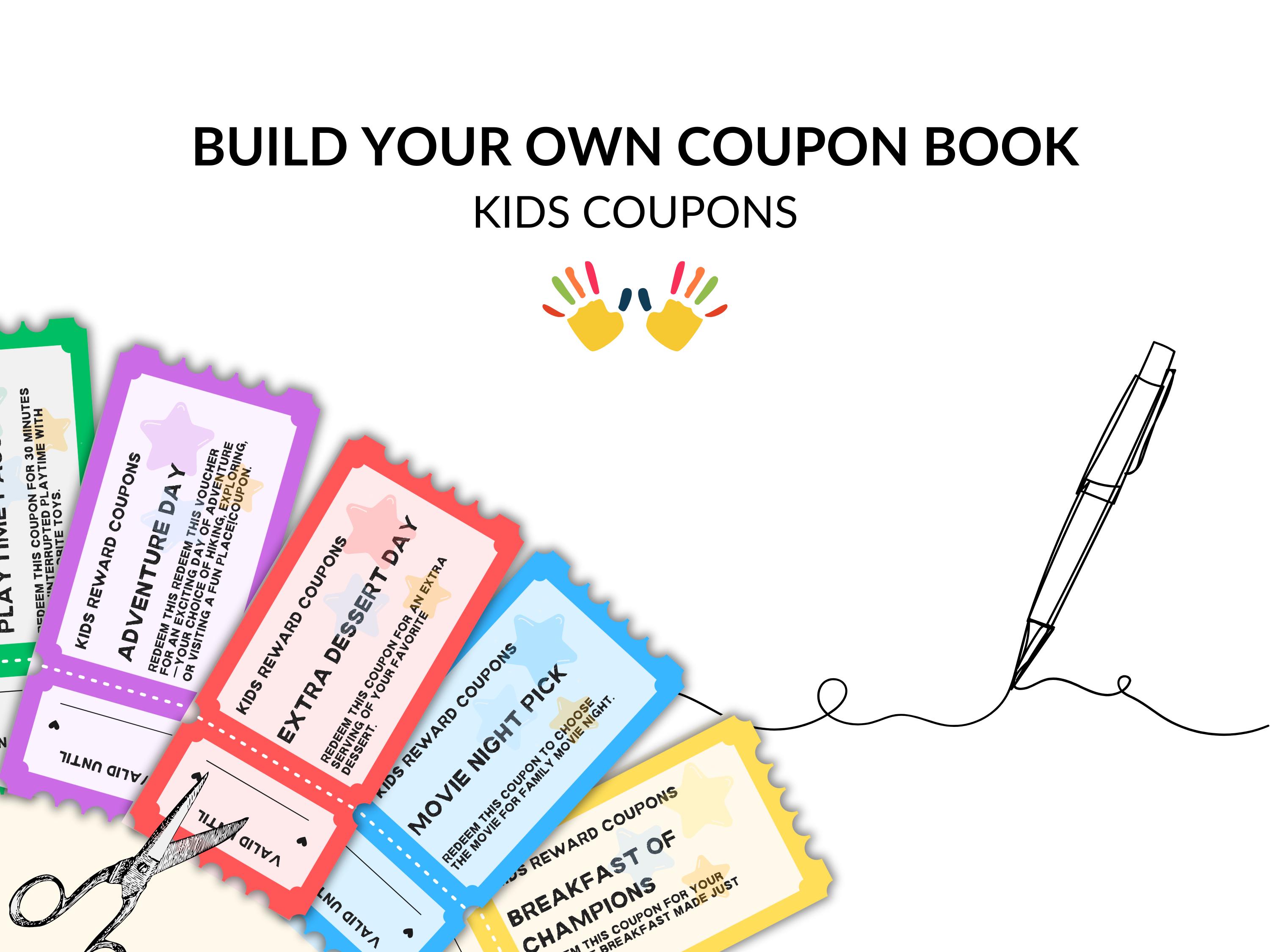 Kids Reward Coupons, Editable Voucher, Printable Birthday Book, Instant ...