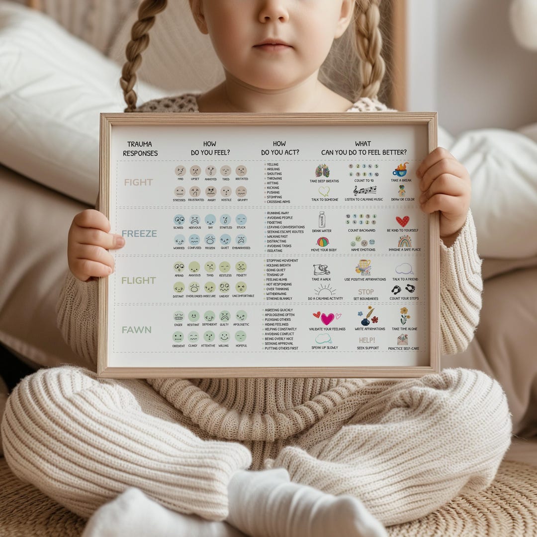 4F Trauma Personality Types, Trauma Responses, Emotions Poster, Calming ...