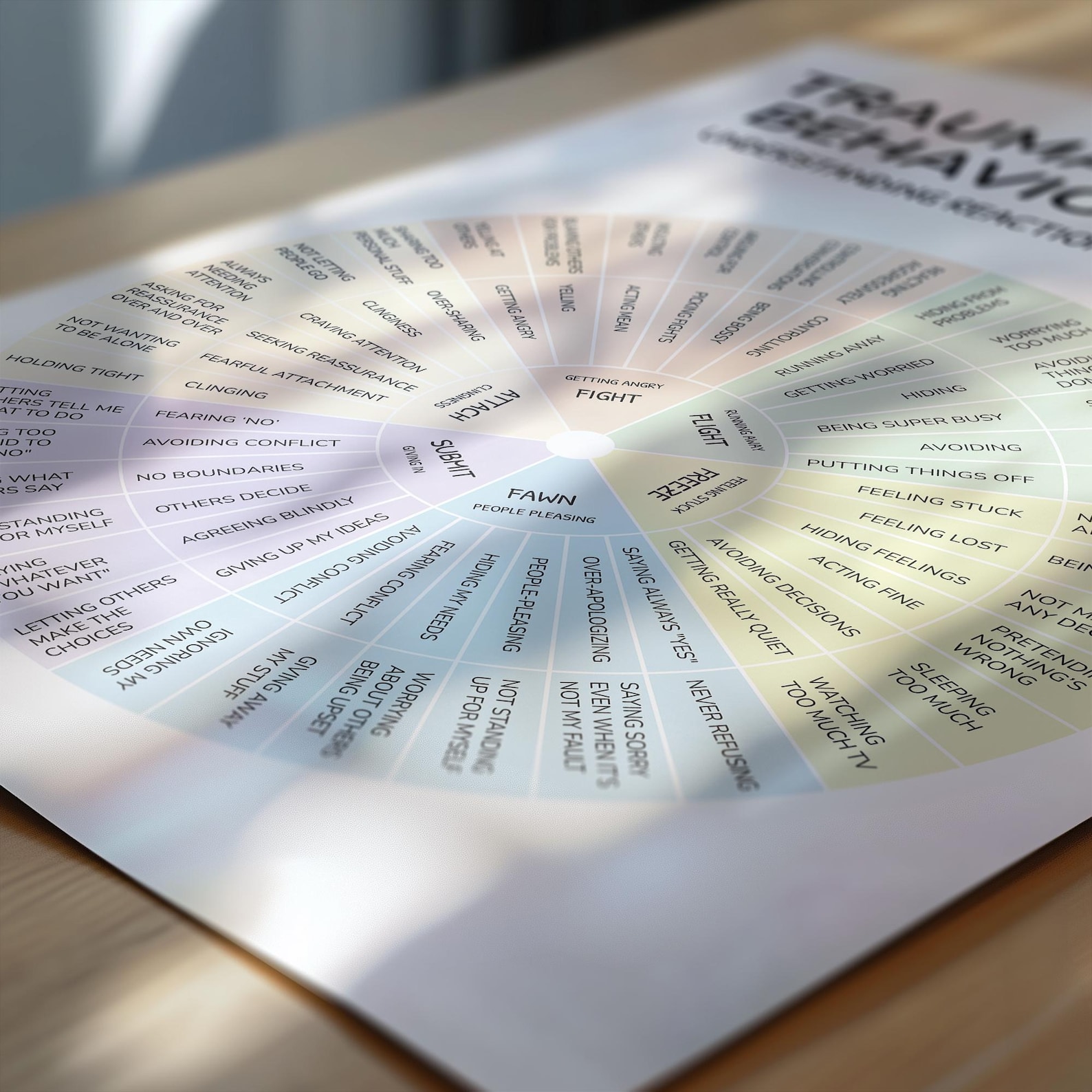 Trauma Therapy, Feelings Wheel, Trauma Response Wheel, Emotions Poster ...