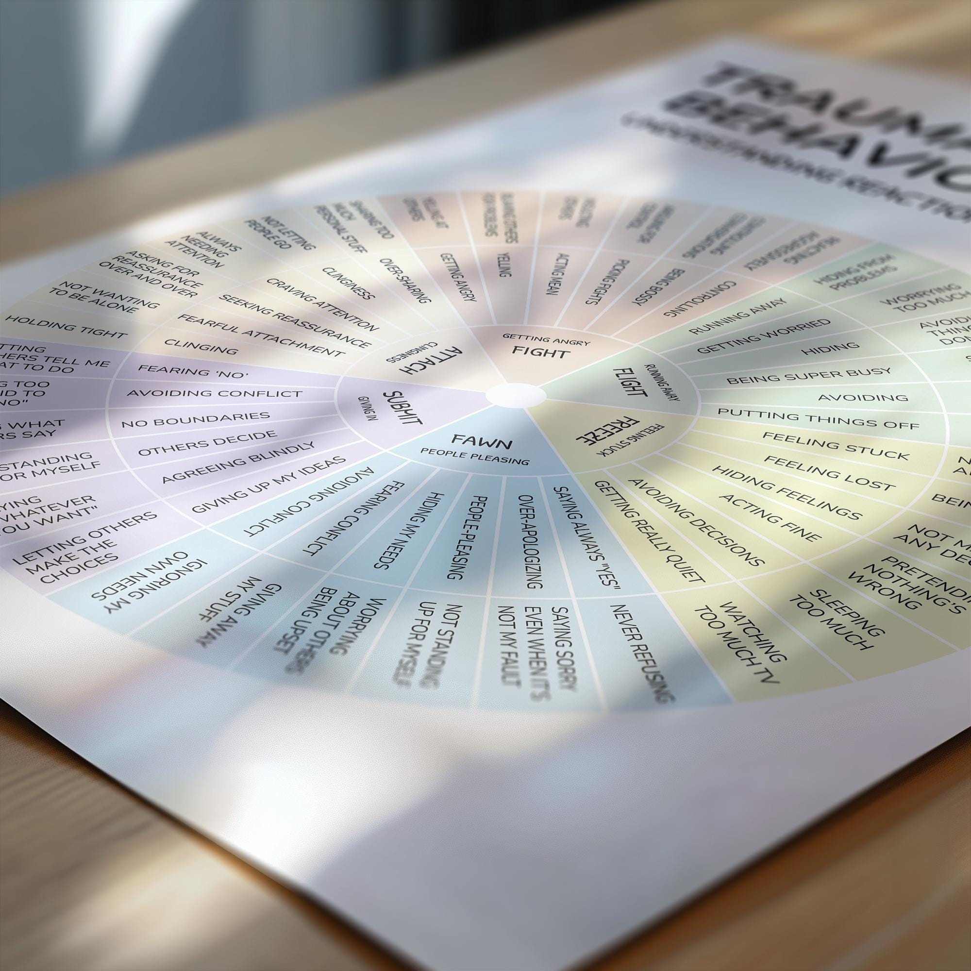 Trauma Therapy, Feelings Wheel, Trauma Response Wheel, Emotions Poster ...