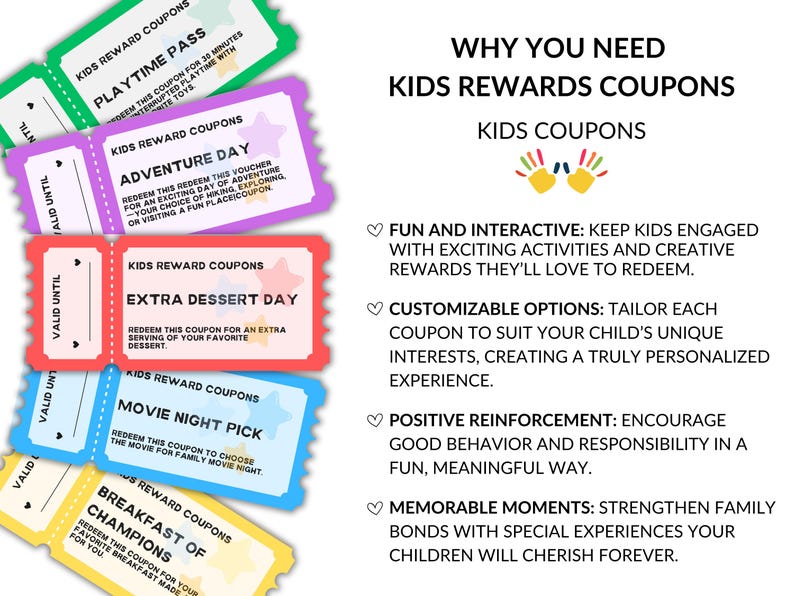 Kids Reward Coupons, Editable Voucher, Printable Birthday Book, Instant ...
