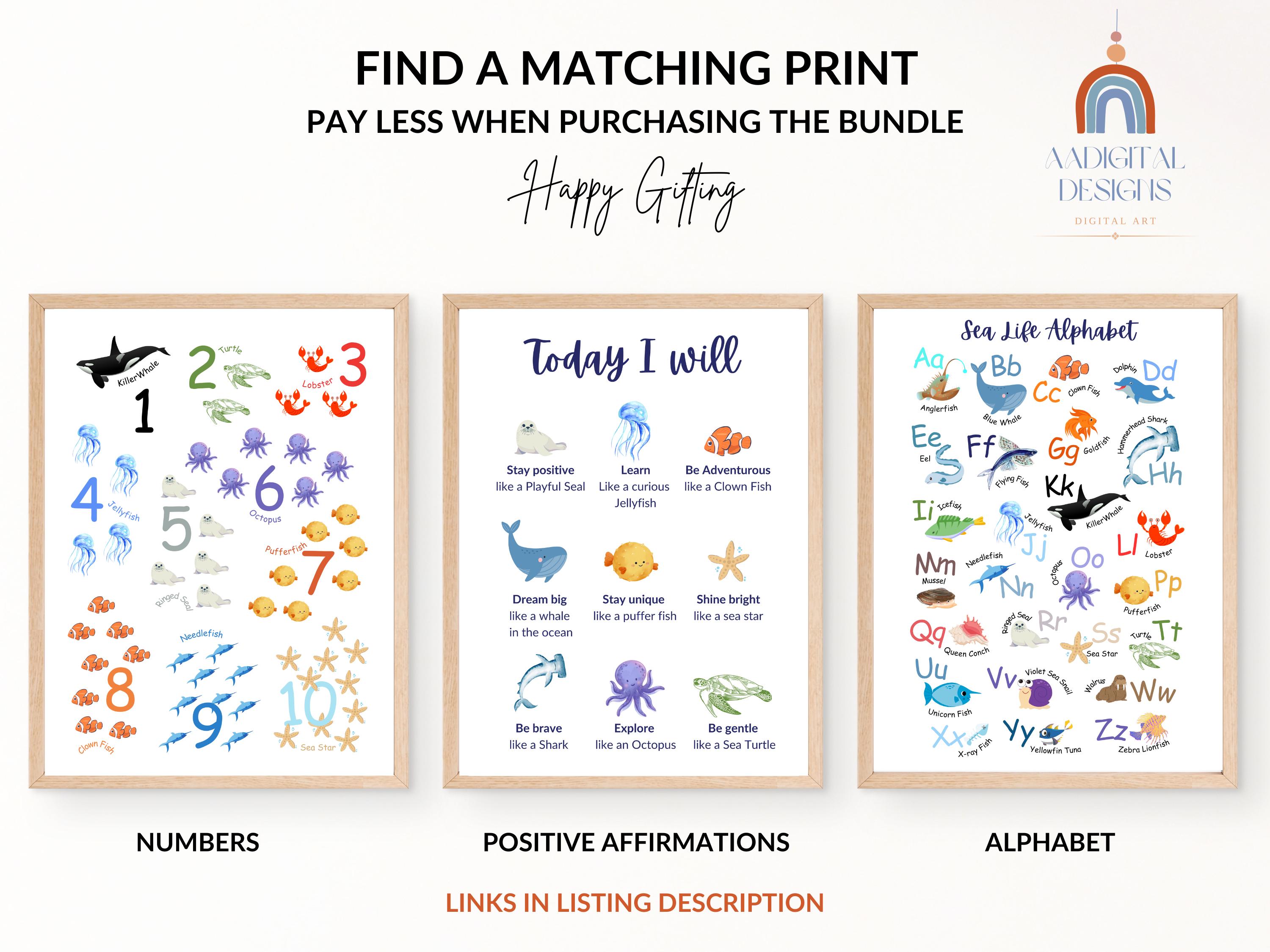 Childrens Affirmations Wall Art, Positive Ocean Poster, Sea Animal ...