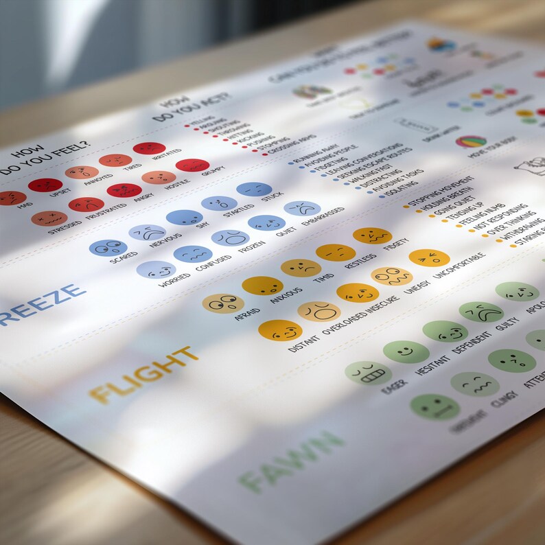 4F Trauma Personality Types, Trauma Responses, Emotions Poster, Calming ...