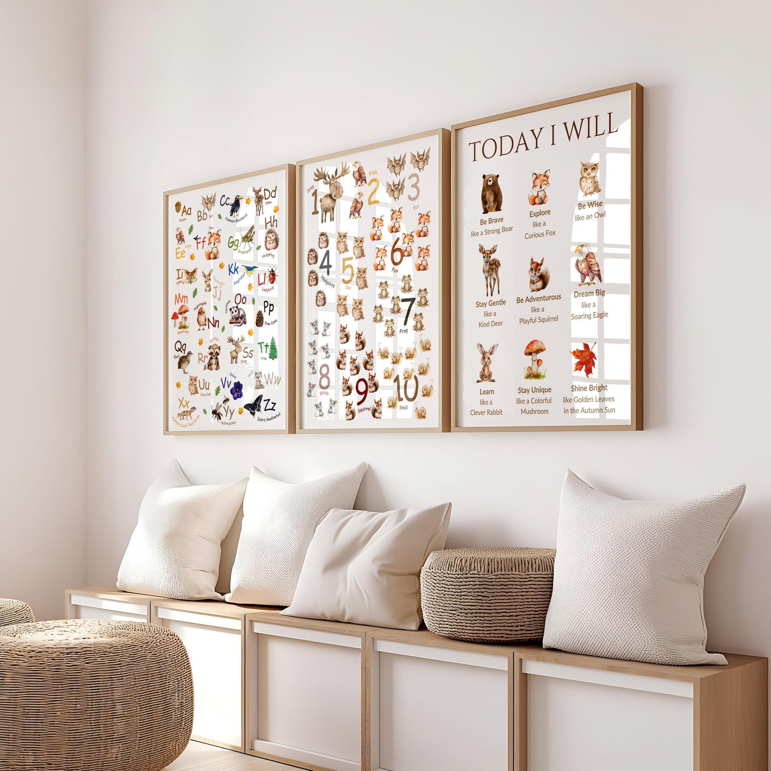 Woodlands Nursery Set of 3, Alphabet Numbers Posters, Woodland Nursery ...