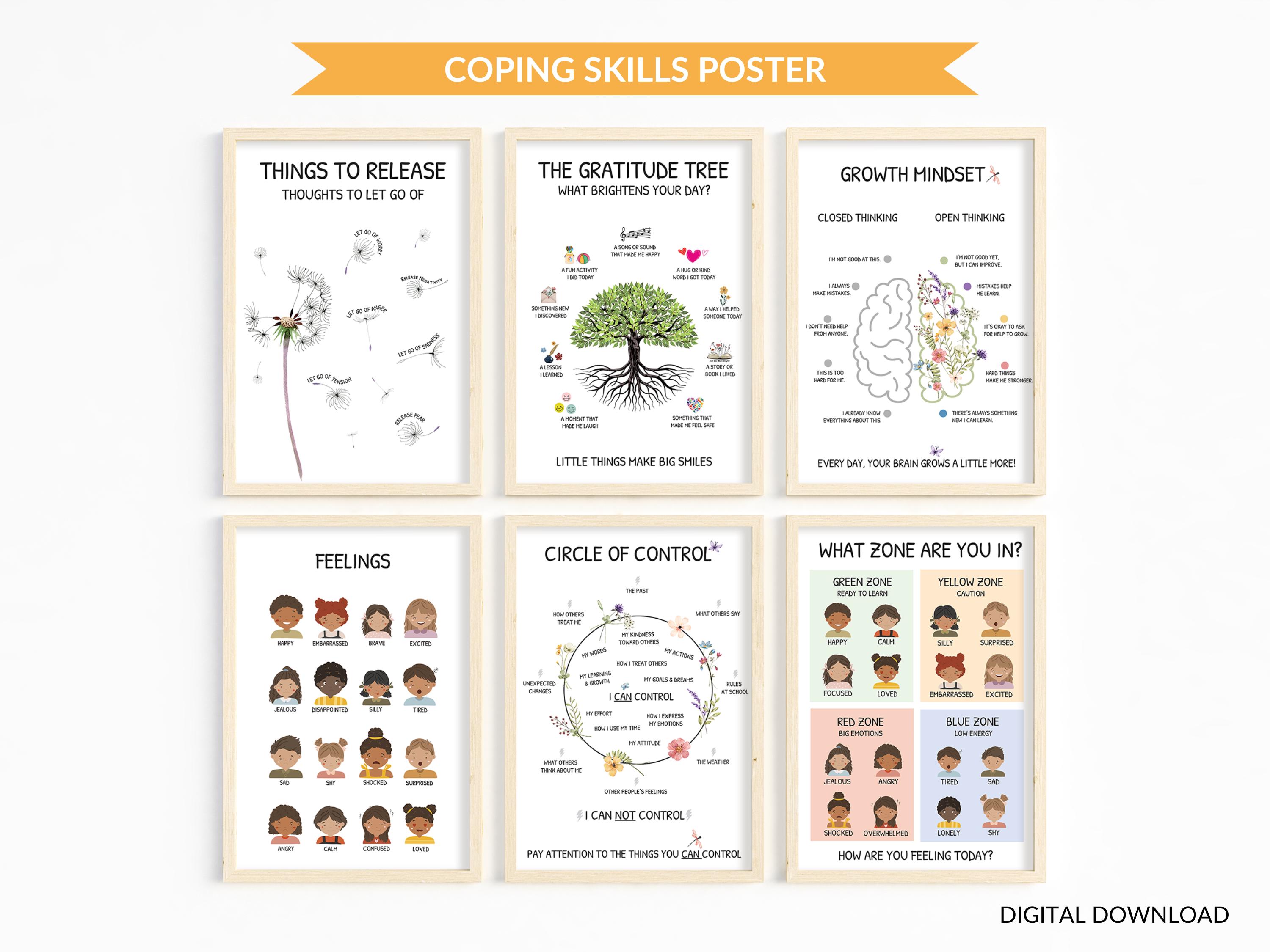 6 Coping Skills Poster, Mental Health Bundle, Calming Corner, Feelings ...