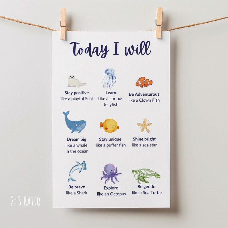 Childrens Affirmations Wall Art, Positive Ocean Poster, Sea Animal ...