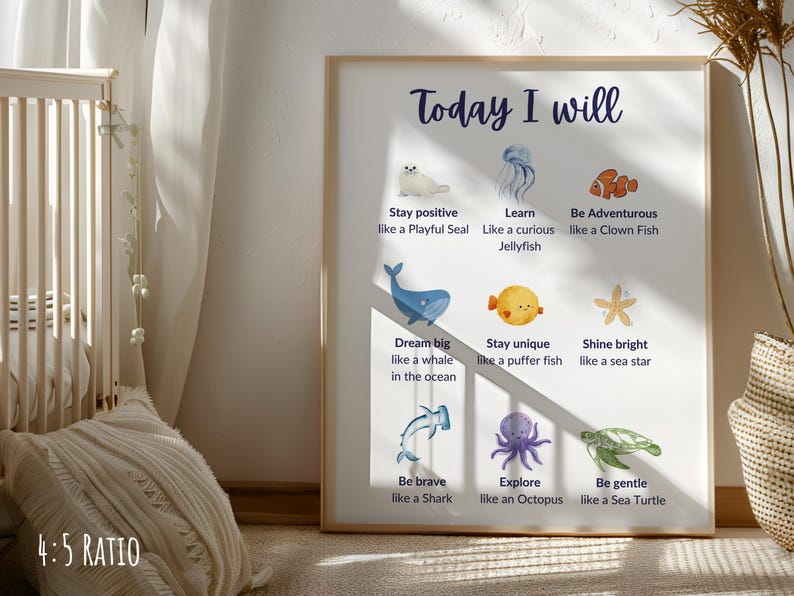 Childrens Affirmations Wall Art, Positive Ocean Poster, Sea Animal ...