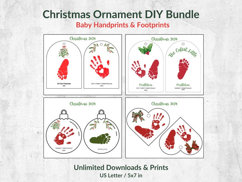 Handprint Bundle First Christmas Footprint Paper Ornament Christmas ...