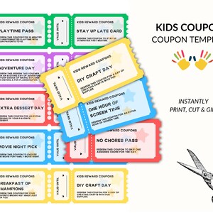 Kids Reward Coupons, Editable Voucher, Printable Birthday Book, Instant ...