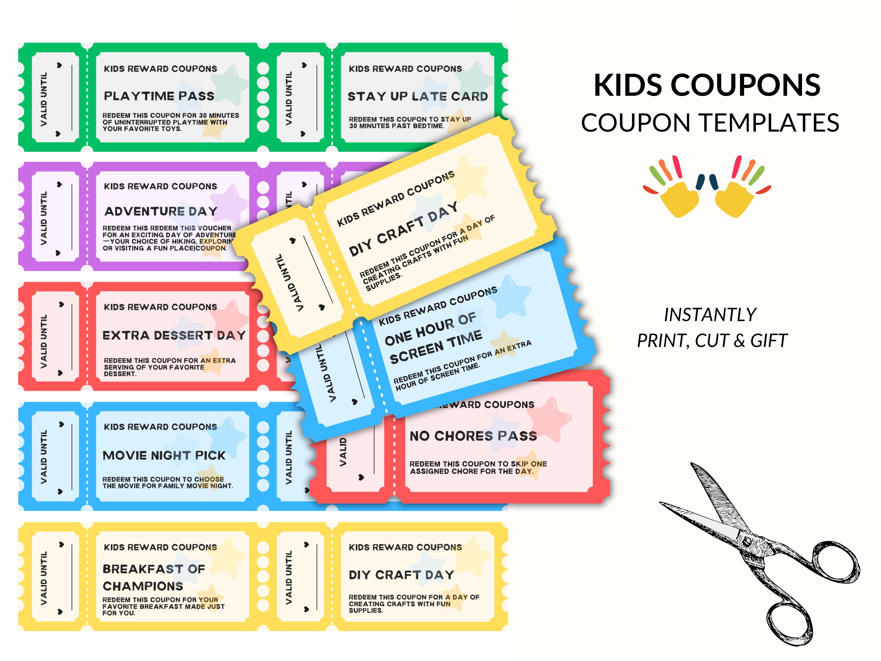 Kids Reward Coupons, Editable Voucher, Printable Birthday Book, Instant ...