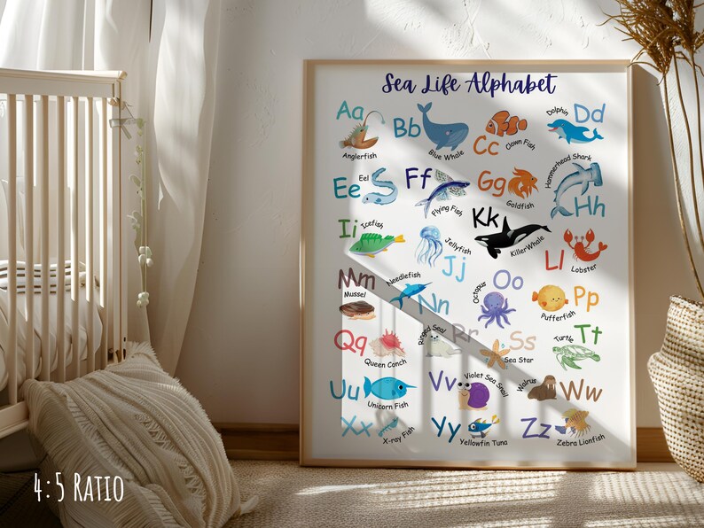 Ocean Animals Poster, ABC Print, Educative Poster, Educative Print ...