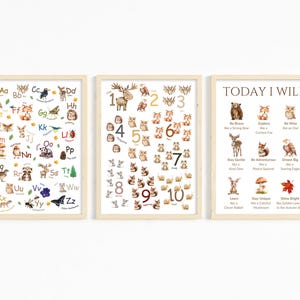 Woodlands Nursery Set of 3, Alphabet Numbers Posters, Woodland Nursery ...