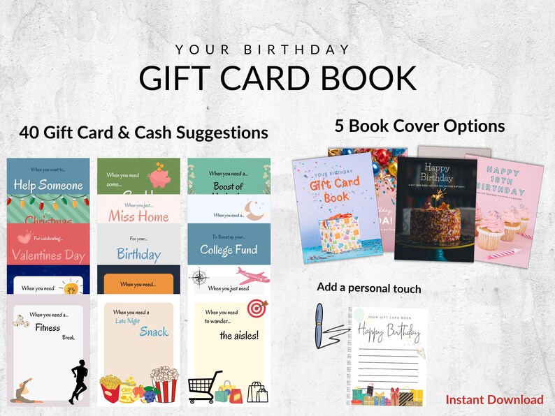 Editable Birthday Gift Card Book, Last Minute Birthday Gifts, Adult ...