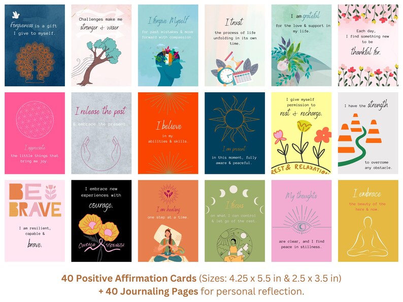 40 Positive Affirmation Cards, Printable Inspirational Quote Cards ...