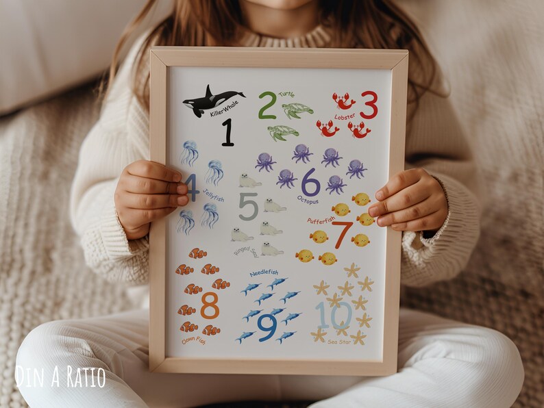 Number Poster, Sea Life Animal Counting, Educative Poster, Toddler Boys ...