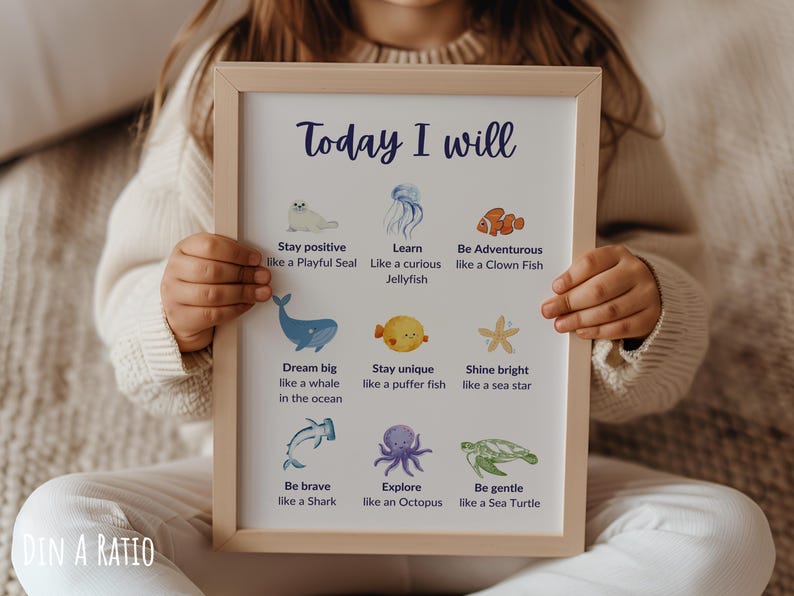 Childrens Affirmations Wall Art, Positive Ocean Poster, Sea Animal ...
