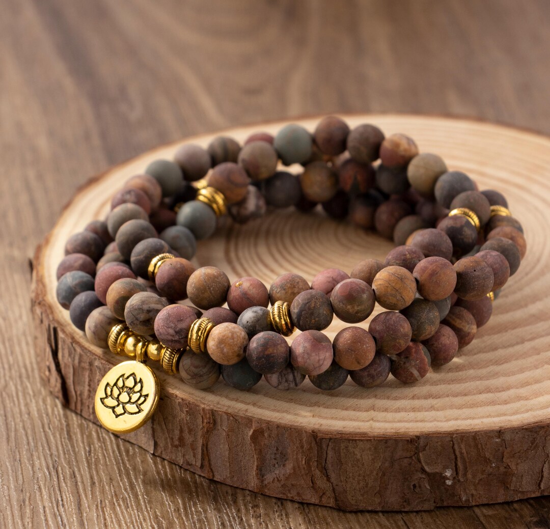 Picasso Jasper Mala Bead Bracelet, 108 Agate Prayer Beads - Etsy