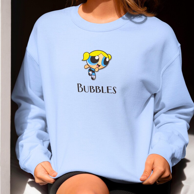 Powerpuff Girls BUBBLES Sweatshirt Cute Cartoon Crewneck Jumper Unisex Long Sleeve Pullover for ...