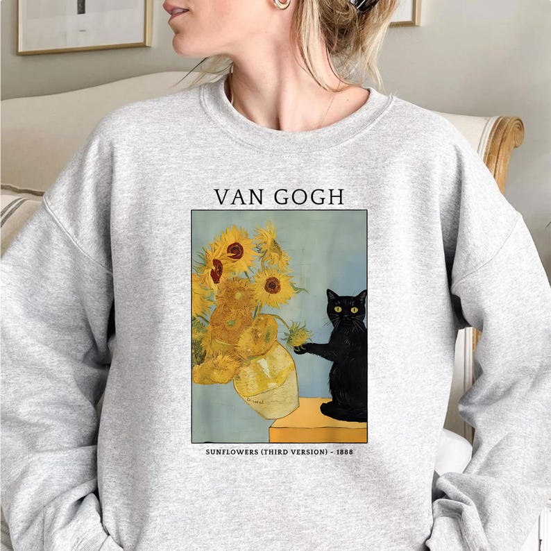 Funny Van Gogh Sunflowers Cat Meme Van Gogh Art Sweatshirt, Art Parody ...