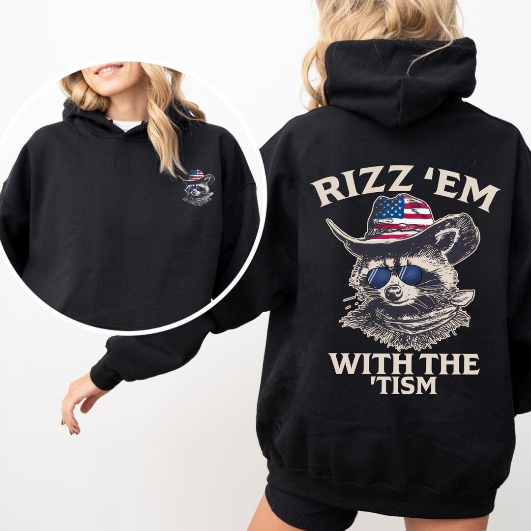 Rizz Em With the Tism Racoon Cowboy Hoodie, Raccoon Meme Sweatshirt ...