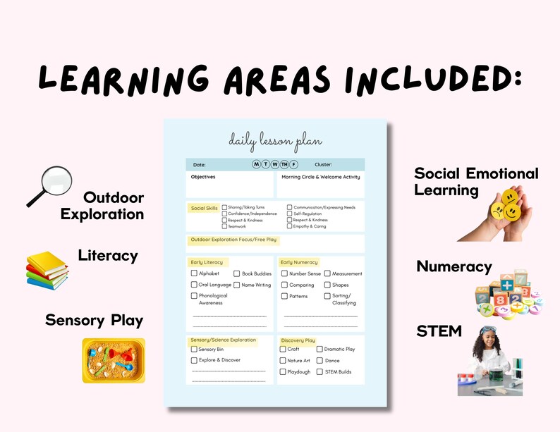 Daily Lesson Plan Template Editable | Daycare Preschool Daily Planner ...