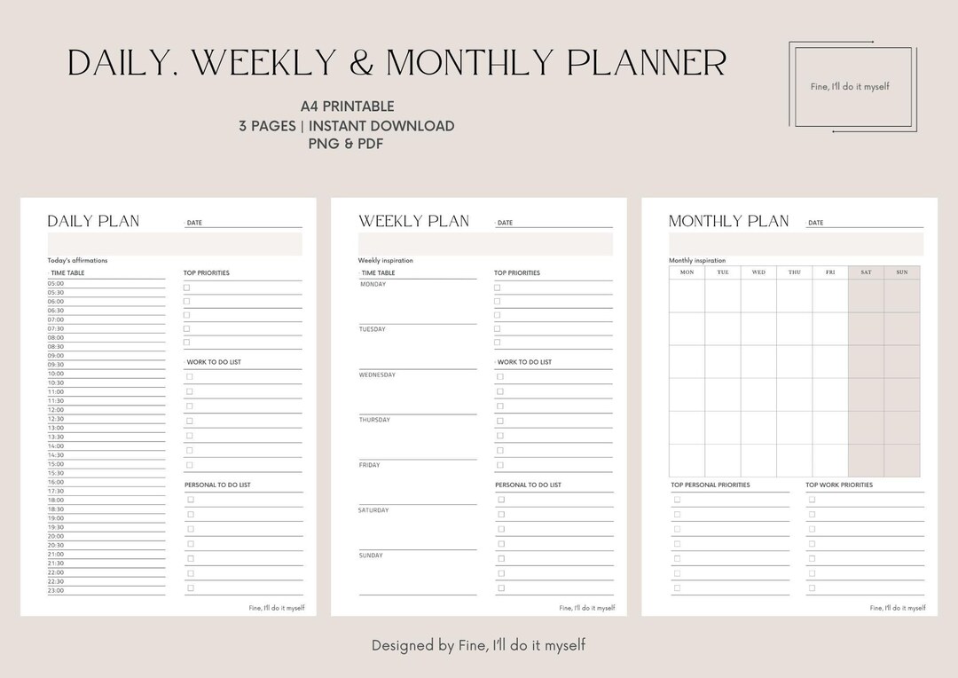 Daily, Weekly & Monthly Printable Planner - Etsy