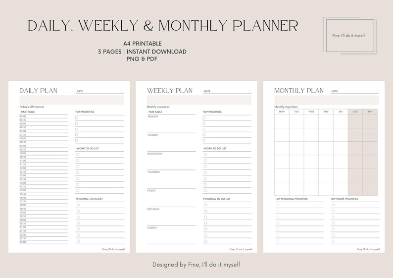 Daily, Weekly & Monthly Printable Planner - Etsy