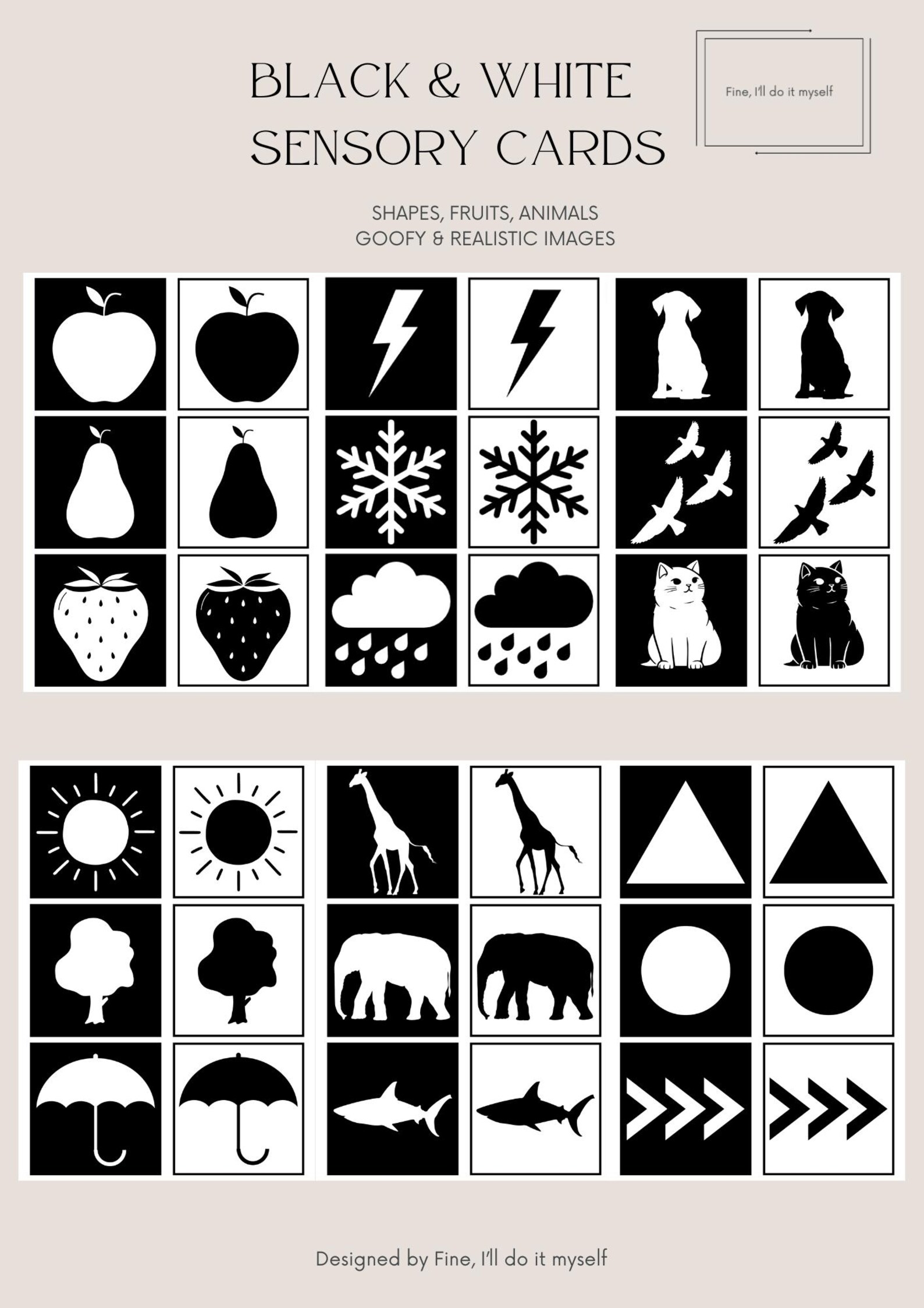 120 Printable Sensory Cards for Newborns, Visual Stimulation, Black ...