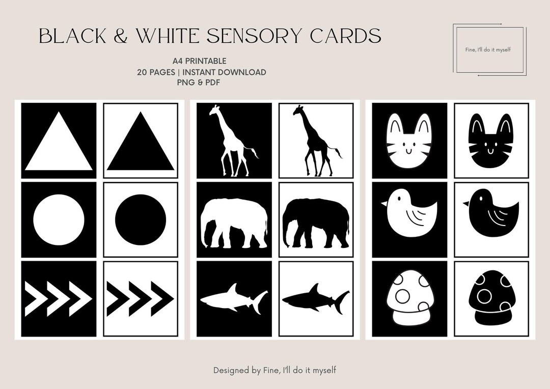 120 Printable Sensory Cards for Newborns, Visual Stimulation, Black ...