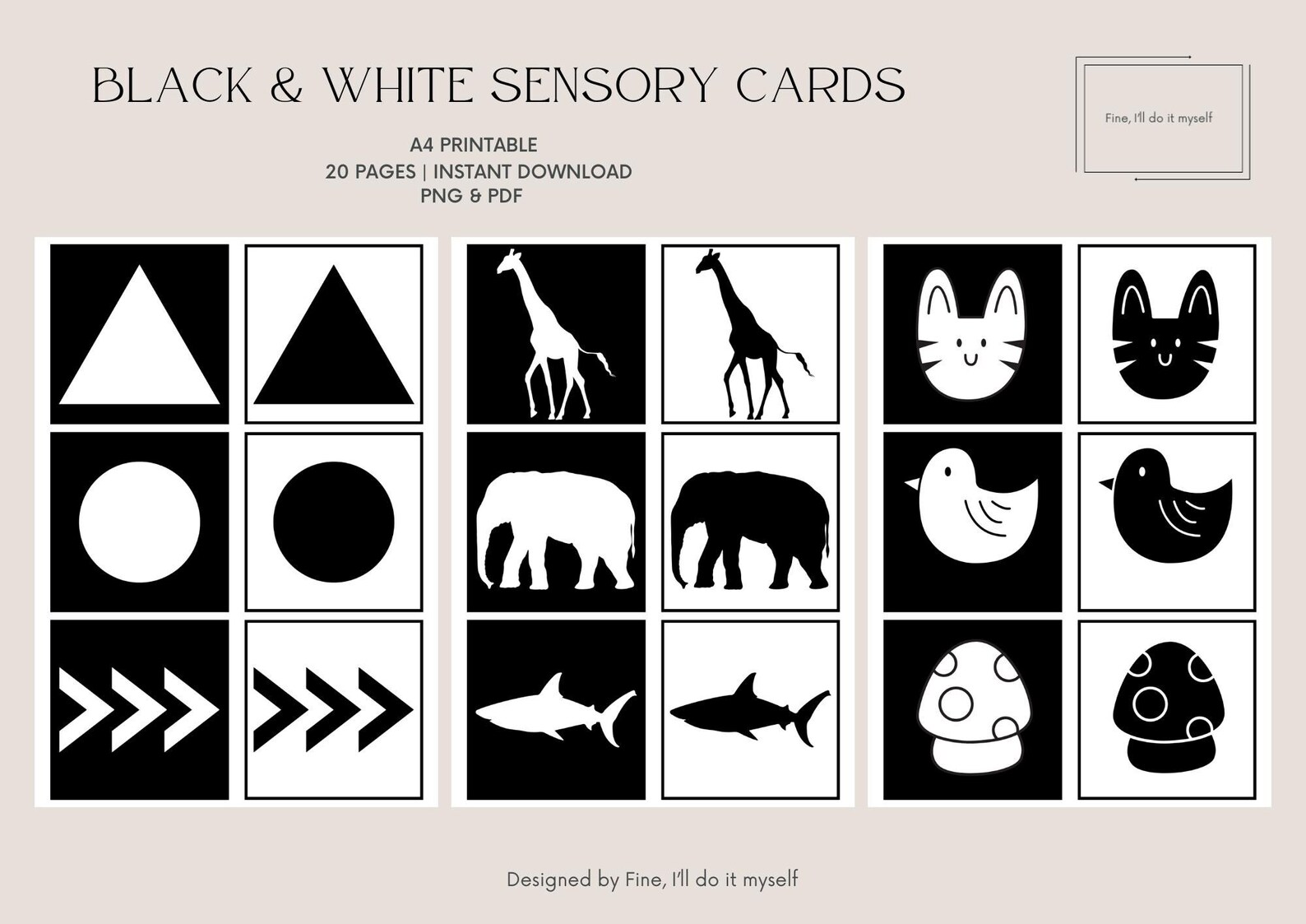 120 Printable Sensory Cards for Newborns, Visual Stimulation, Black ...