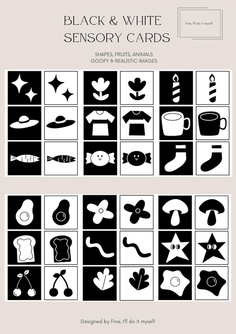 120 Printable Sensory Cards for Newborns, Visual Stimulation, Black ...